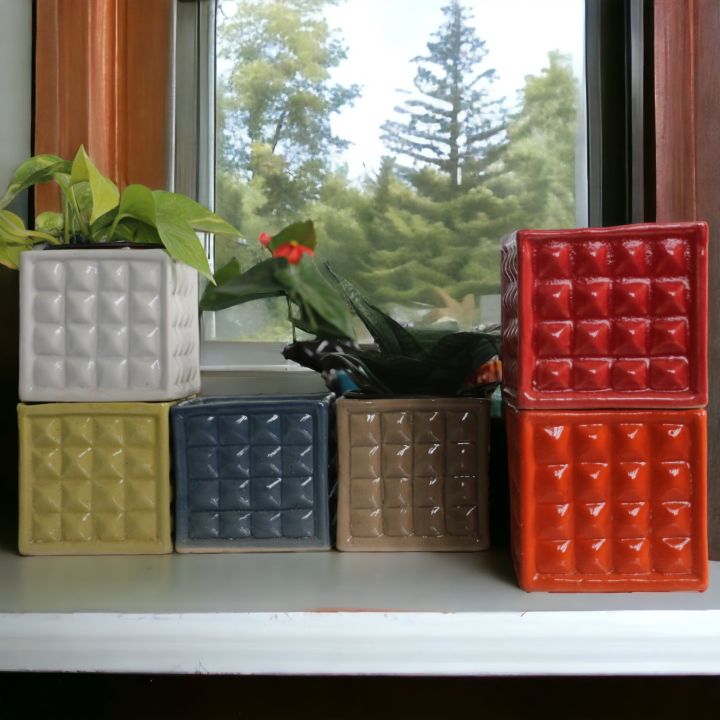 Cube Planters / Ceramic / Box Design / 5 Inches Tall / Table Top ...