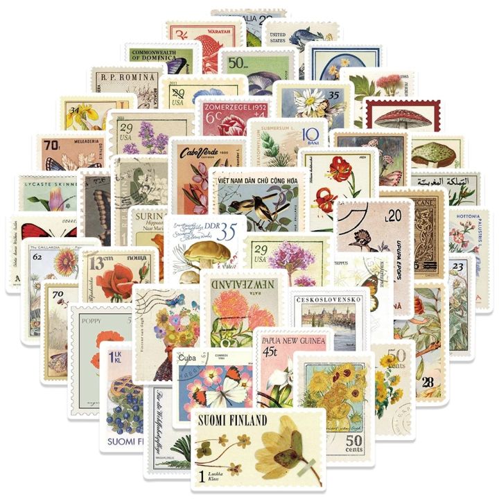 50pcs Vintage Aesthetic Stamp Style Plants Flowers Stickers for Laptops ...