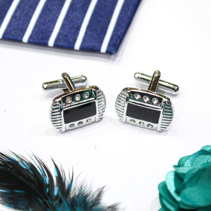 Black Rectangle Design Studded Cufflink | Daraz.com.np