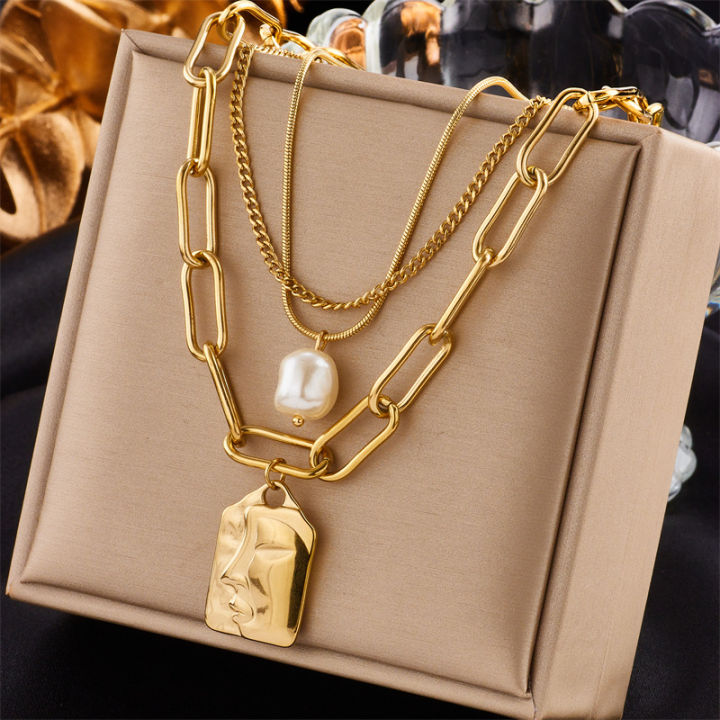 Pebbles Nepal Gold Color 3-Layer Chain and Pearl-Themed Cute and ...