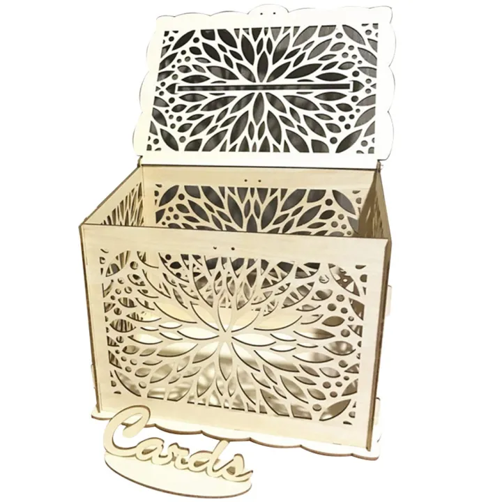 Diy Rustic Hollow Wooden Knot Wedding Gift Card Box Money Letter Box ...