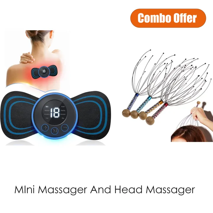 Combo Wireless Mini EMS Butterfly Massager + 12-Finger Head Scalp ...