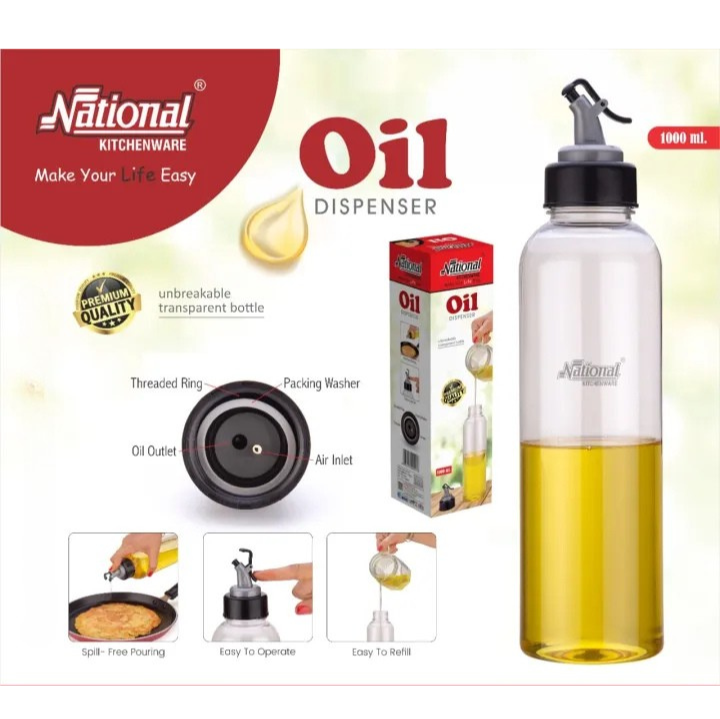 Unbreakable Oil Dispenser Bottle 1000ml for Kitchen | Transparent Glass ...