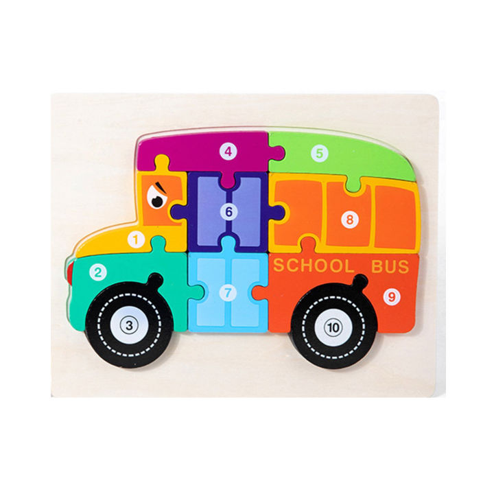 Colorful Wooden School Bus Shaped Puzzle with Numerical Number Early ...