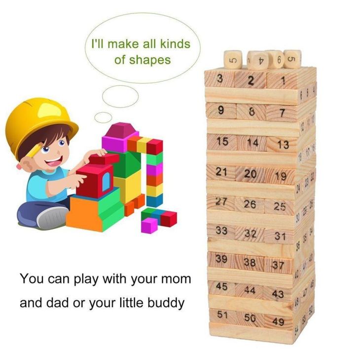 54pcs Wooden Tower Building Blocks Toy: Domino Stacker Educational Game ...