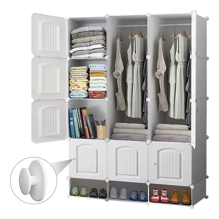 3D 12-Cube Wardrobe with Shoe Rack | DIY Closet Organizer with Doors ...