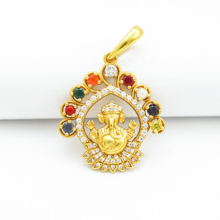 Gold Plated Nawaratna Ganesh Locket With White Stones(Panchadhatu ...