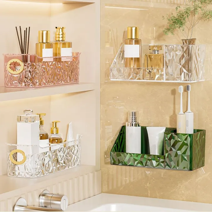 Plastic Cosmetic Storage Box Free Punch Wall Mounted Desktop Cabinet ...