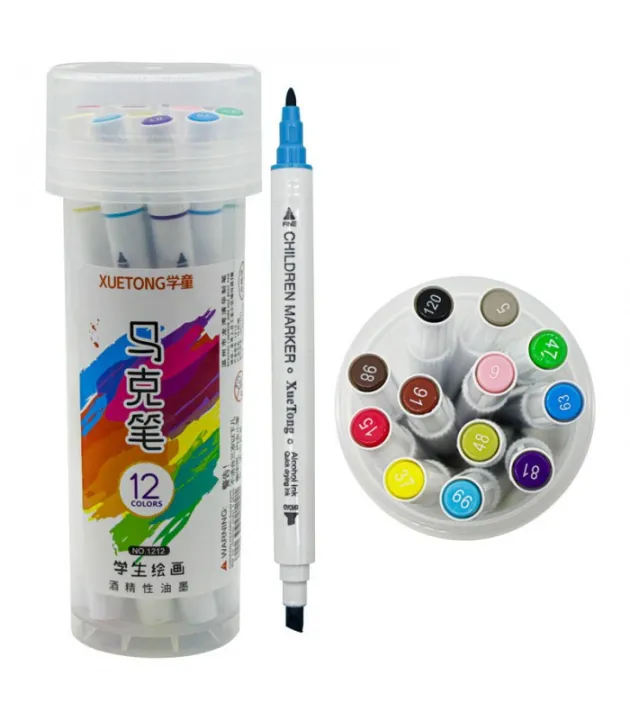 Double Sided Multicolor Marker Pen 12 Pcs Set | Daraz.com.np