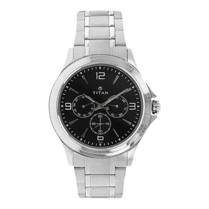 Titan Quartz Multifunction Black Dial Stainless Steel Strap Watch For ...