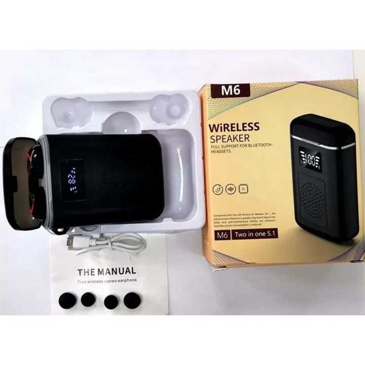 M6 Wireless Earbuds + Bluetooth Speaker LED in-Ear Stereo Sound ...