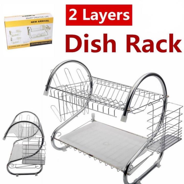 Double Layer Plate Bowel Cup Cutlery Dish Drainer Dryer Drip Tray ...