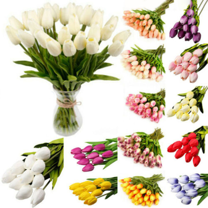 Artificial Tulip Flowers False Fake Bouquet Real Touch Home Wedding ...