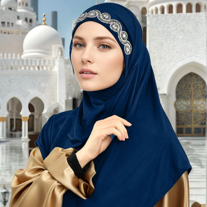 Amazon new solid color curve round hot diamond double Ba Malay bandana ...