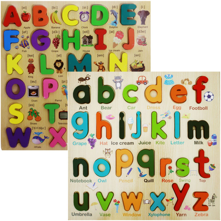 2-Piece Wooden Alphabet Puzzle Letter Board Set (Capital & Small ...