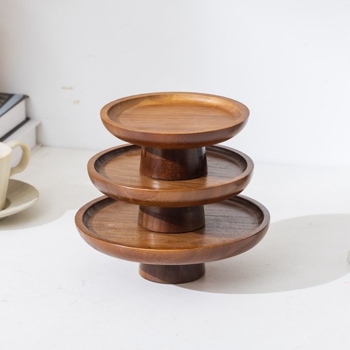 Durable Retro Cake Display Tray Exquisite Wood Round Cake Stand Round ...