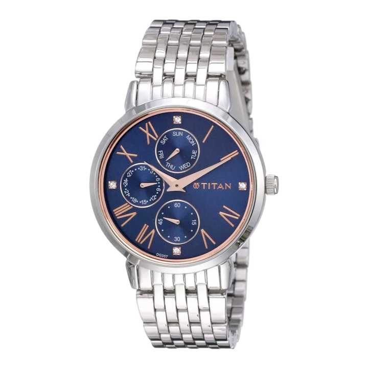 Titan Workwear Blue Dial Women Watch With Stainless Steel Strap ...