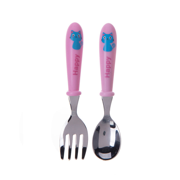 Food Grade Stainless Steel Baby Spoon & Fork Set – PP Handle Learning Utensils for Toddlers ...