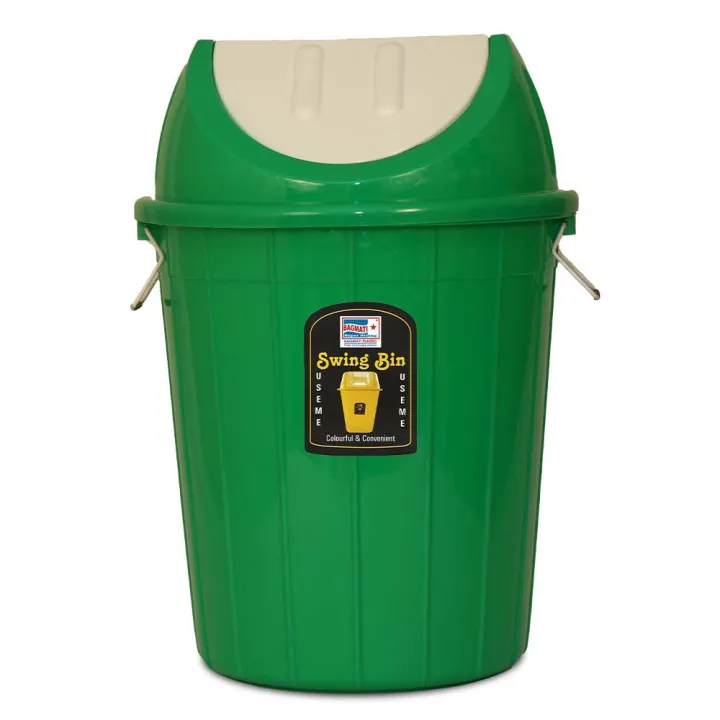 Round Plastic Swing Garbage Waste Dustbin 32 Litre - Green | Daraz.com.np
