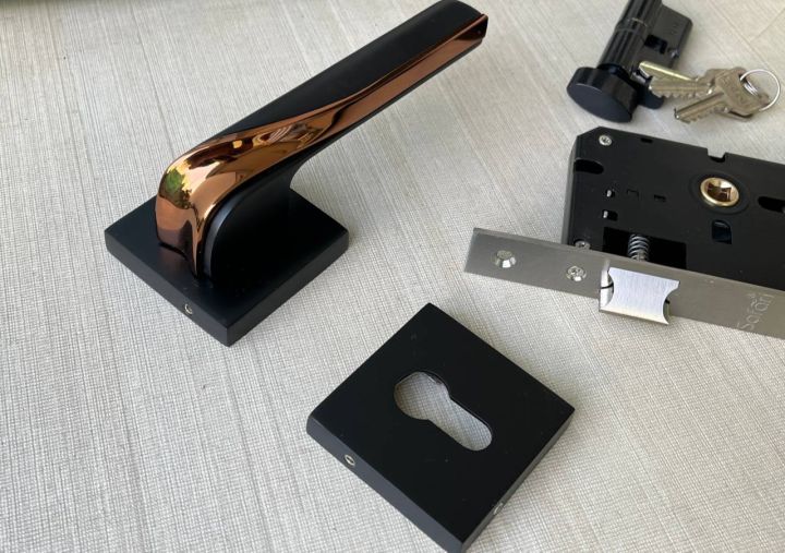 Mortise Door Lock Conceled Type (Modular) with Pin Cylinder Black Gold ...