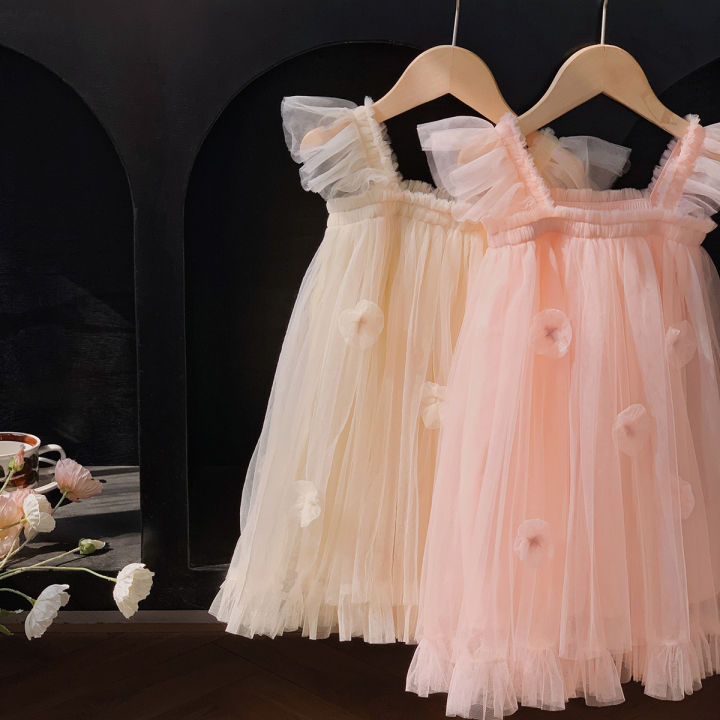 Handmade Flower Mesh Girl Dress Baby Girl Birthday Dress 2025 Summer ...