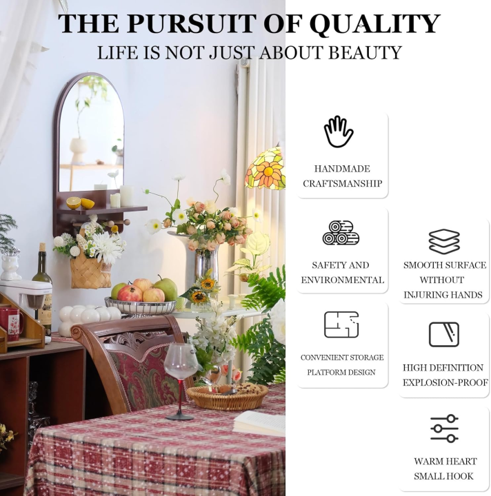 Domed Mirror Shelf Wooden Frame Wall Mirror Arched Wall Mount ...