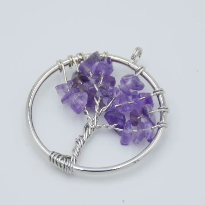 【Beiver Jewelry Store】Tree Necklace Pendant Silver-color Natural Gem ...