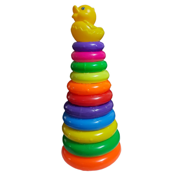 Montessori Rainbow Color 11 Stacking Rings Tower Duck Toy For Kids ...
