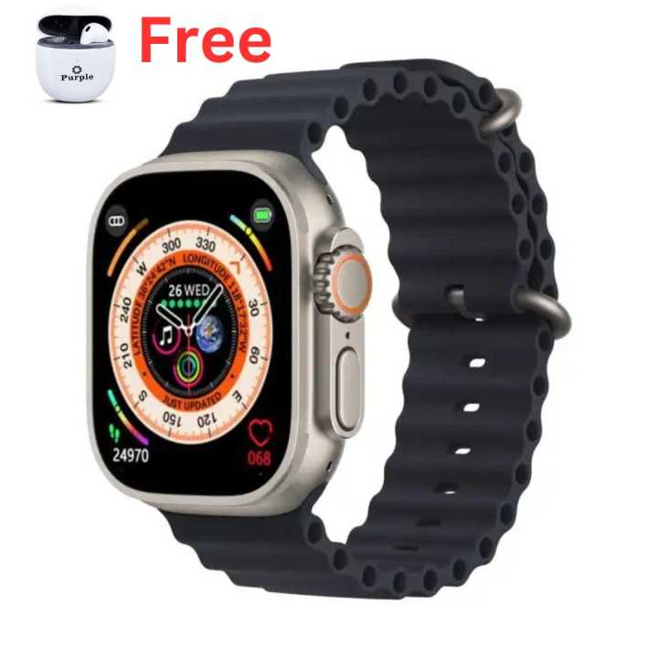 Purple Ultra Smart Watch 1.91"Display|BT Calling| IP67 Water Resistance ...