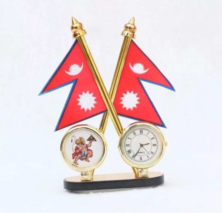 Nepali Cross Flag With Clock And Lord Hanuman For Table Decor | Daraz ...