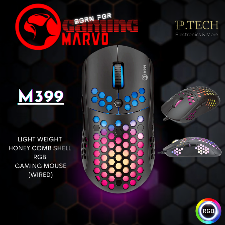 MARVO M399 Honeycomb Lightweight RGB Gaming Mouse For PC and Laptop ...