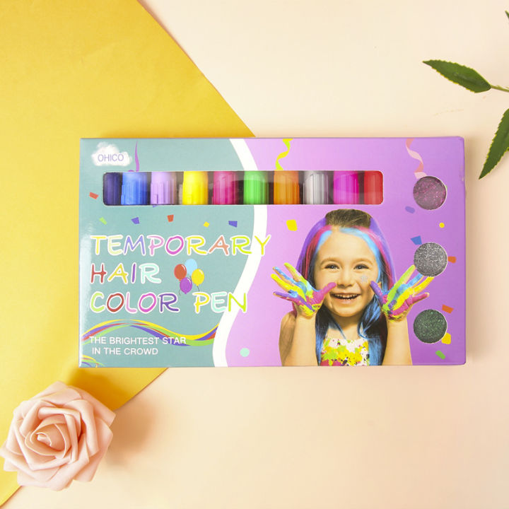 Cross Border Disposable Color Highlight Hair Pen 10 Color Hair Crayon ...