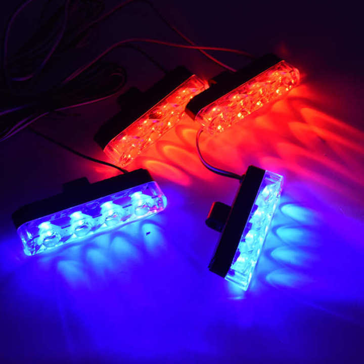 LED Red Blue Emergency Strobe Light 4x4LED Sync Flash Warning Lights ...