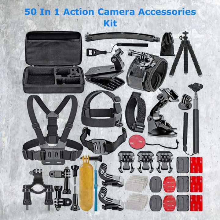Action Camera Accessories Kit Set Tripod Floaty Stick Head Strap ...