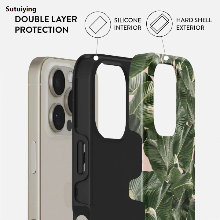 Sutuiying BURGA INS Green Banana Leaves Phone Case for IPhone 16 15 14 ...