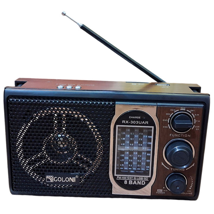 Golon Classic Multimedia Radio with FM AM SW Tuner USB SD Playback Rechargeable 3-Way Speaker ...