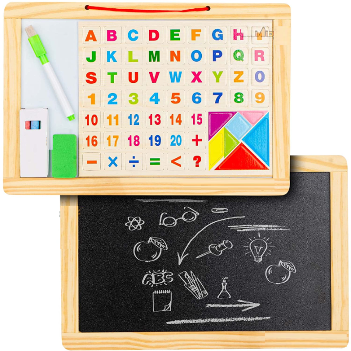 34x26cm Wooden Frame Double-Sided Magnetic Whiteboard and Blackboard ...