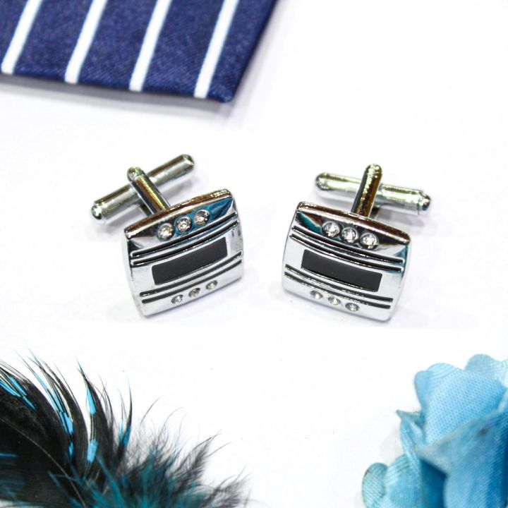 Black Rectangle Design Studded Cufflink | Daraz.com.np