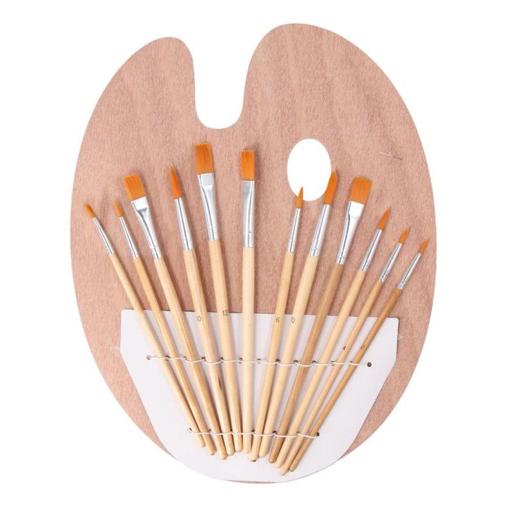 Art Pallet Wooden Wooden Paint Palette 2 Size Nylon Paint Brushes Wood ...