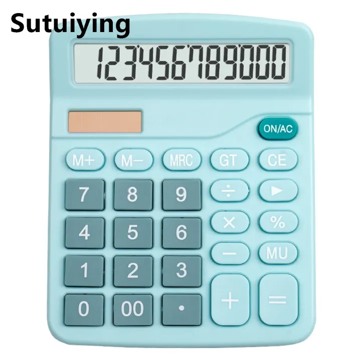 Sutuiying Blue Cute Calculator 8 Digits Display Solar Battery Dual ...