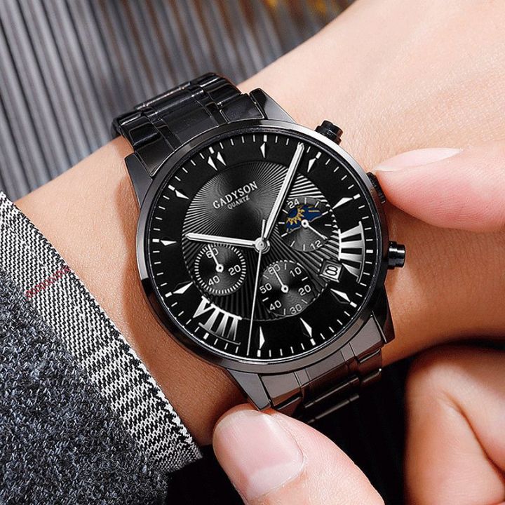 New wih Roman Fake Three-Eye Men's Steel Strap Watch Business Calendar ...