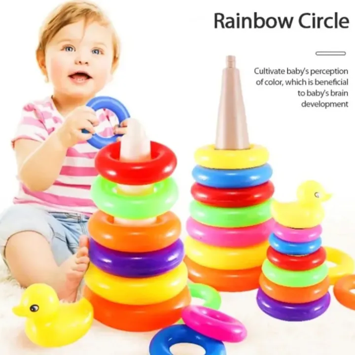 5 Color Ring Tower Baby, Colorful Rainbow Tower, Children Staking Ring ...