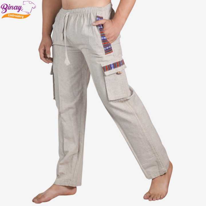 Binay Embroidery Cotton Off-White Color Trouser Pants For Men - Fashion ...