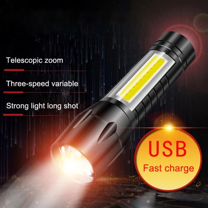XPE+COB LED Flashlight USB Charging Inspection Lamp High Durability ...