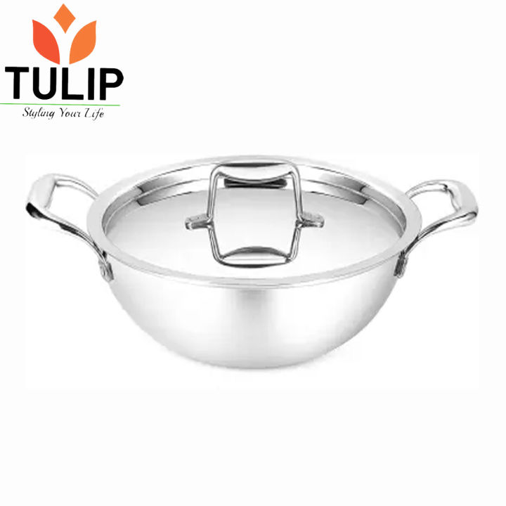 Tulip Try-Ply Steel Cookware 3 Layer Induction Base Kadhai With Lid ...