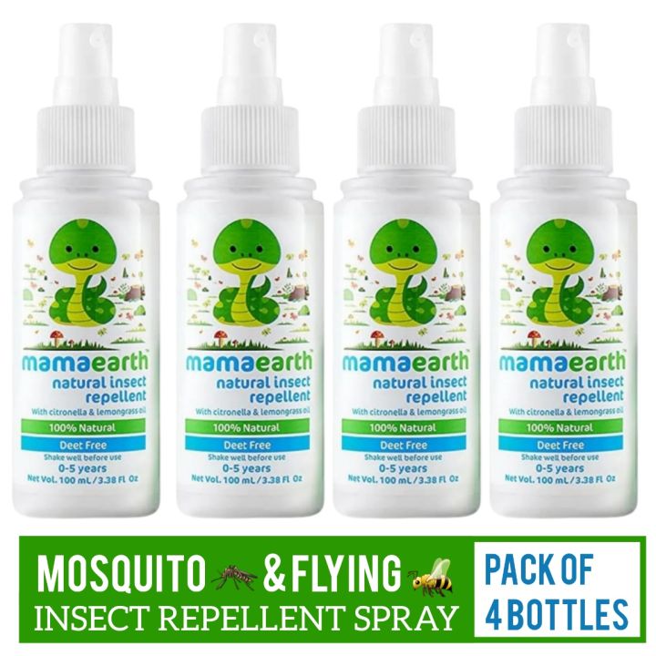 Pack of 4, MamaEarth Natural Mosquito & Insect Repellent Spray 100mL ...