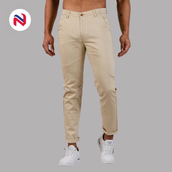 Nyptra Cream Printed Stretchable Premium Cotton Chinos Pants For Men ...