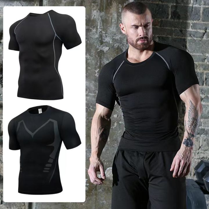Cross border sports tights, fitness short sleeve compression suits ...