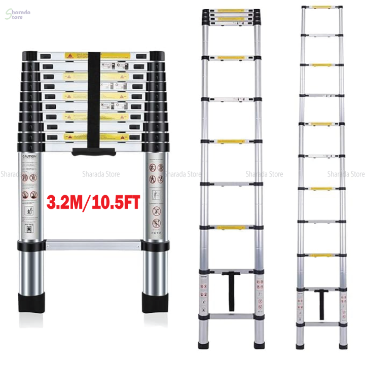 3.2M/10.5FT Telescopic Ladder, Aluminium Extension Ladder, Multi ...