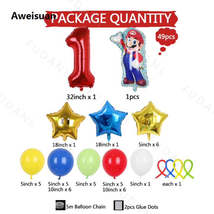 Aweisuan 49pcs Super Mario Foil Balloons Arch Garland Kit Latex ...